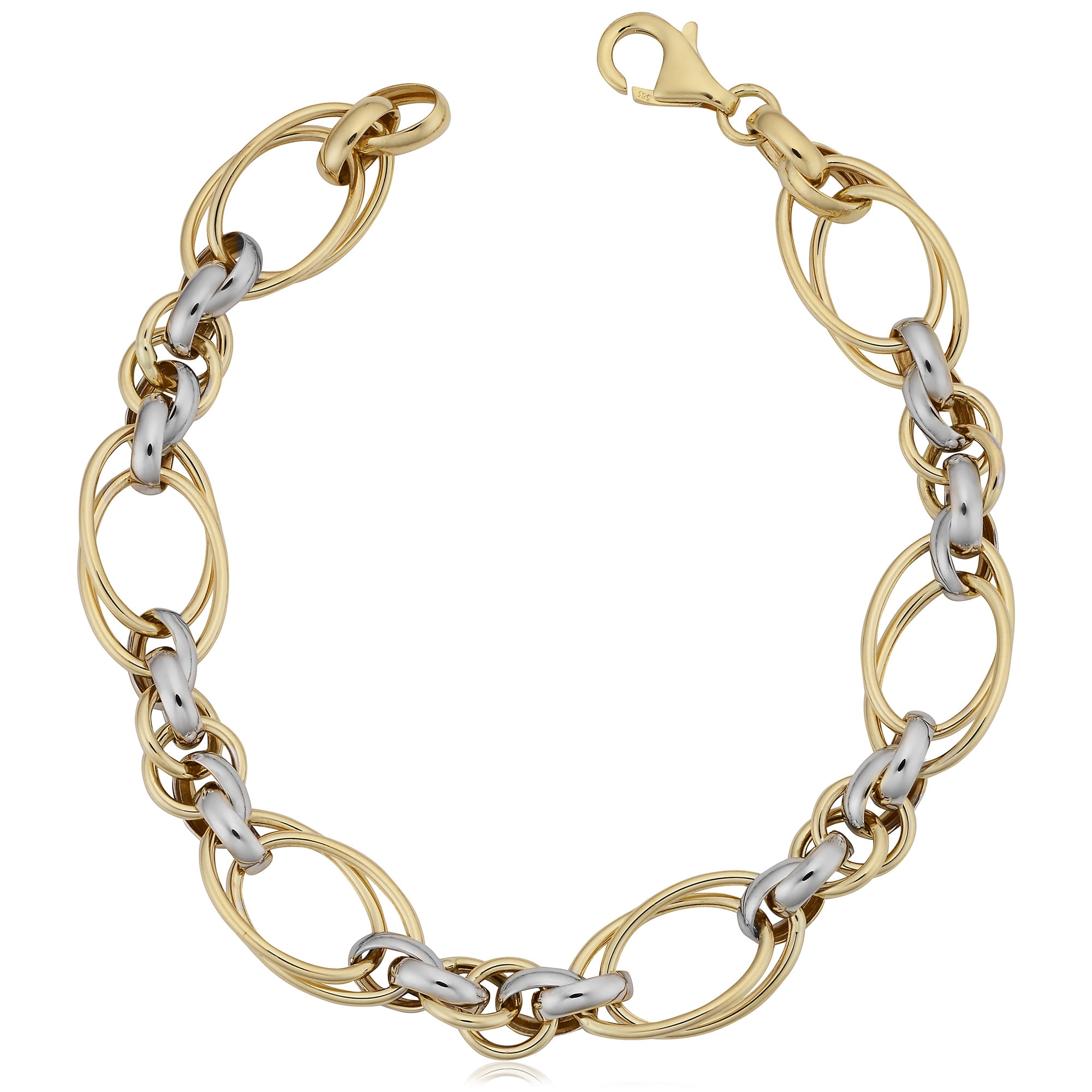 14k Two Tone Gold Double Oval Link Womens Bracelet, 7.5 14k Two Tone Gold Double Oval Link Womens Bracelet, 7.5