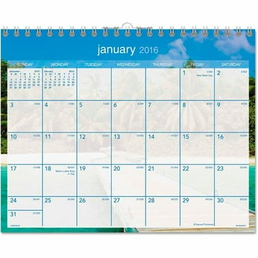 At A Glance Horizontal Wall Calendar 3-Months, Chipboard - Blue & White ...