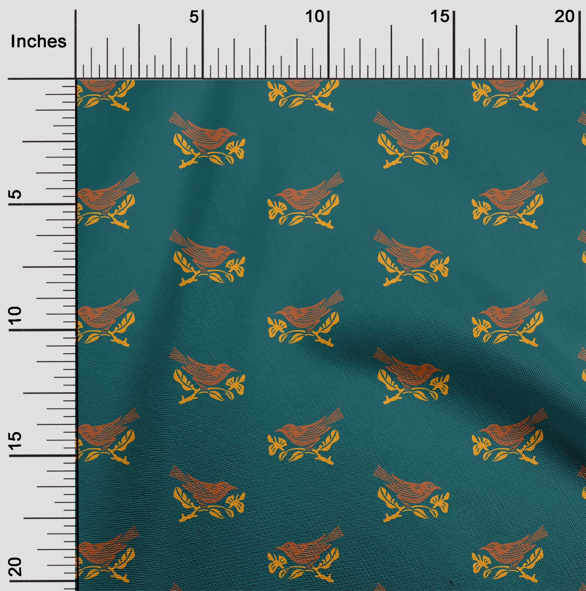 oneOone Organic Cotton Voile Fabric Branch & Bird Block Print Fabric By ...