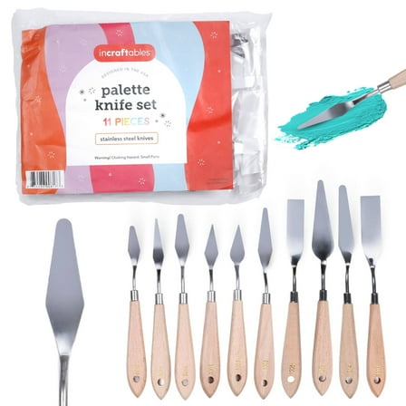 U.S. Art Supply Artist Stainless Steel Palette Knife Set, 5-Piece, Wood ...