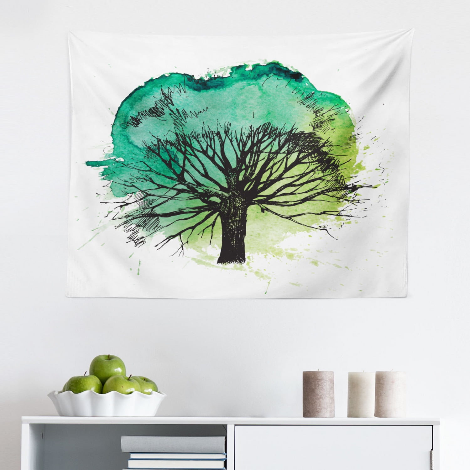 Willow Tree Tapestry, Scenery Forest Park View with Arch Bridge Over ...