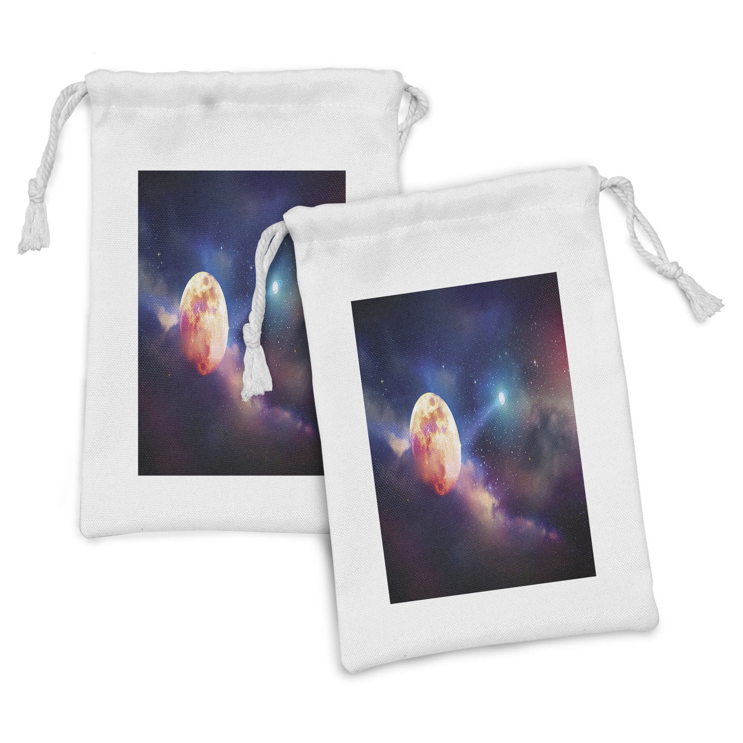 Full Moon Fabric Pouch Set of 2, Outer Space Art Cosmic Scene with ...
