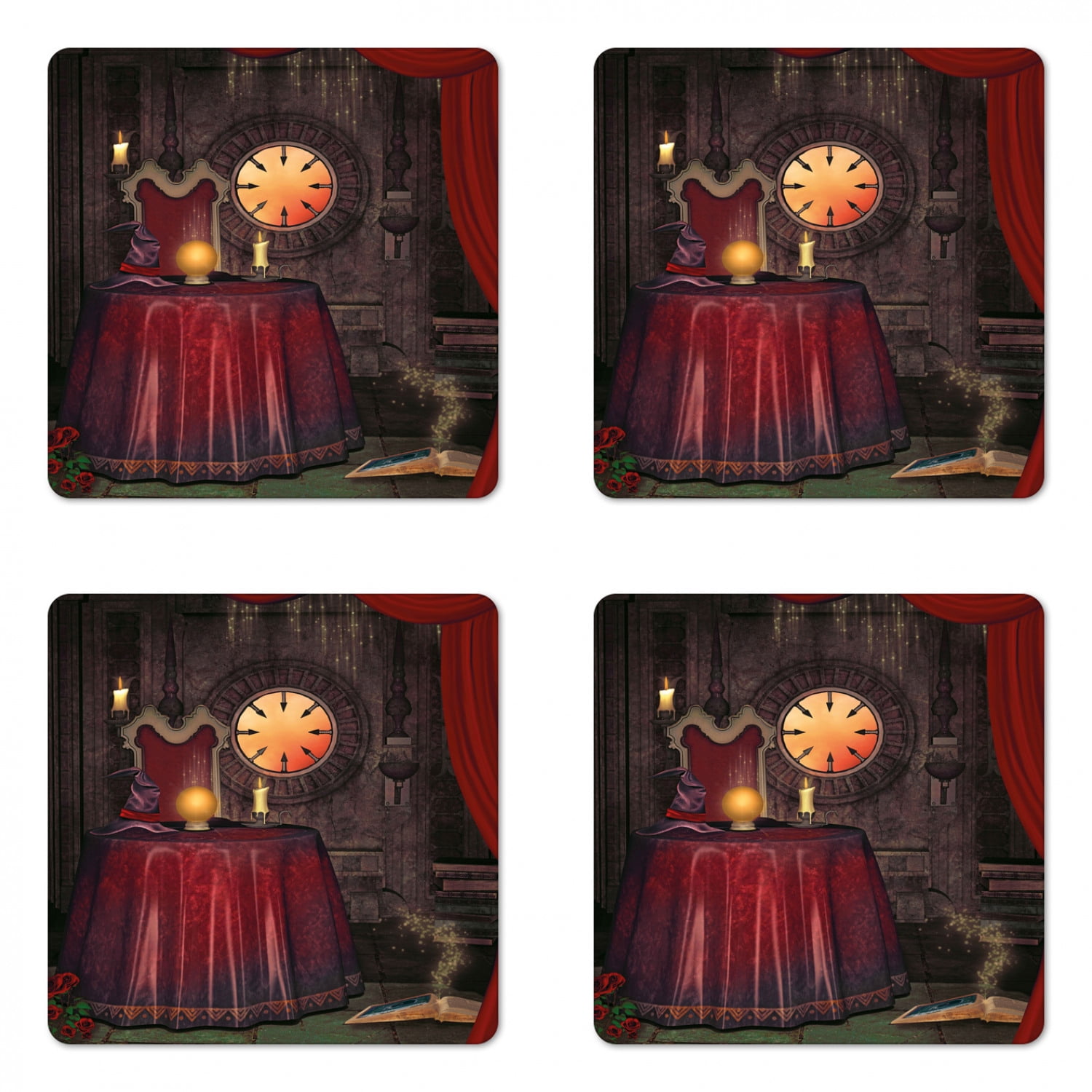 Gothic Coaster Set of 4, Fortuneteller Room with Mystic Crystal Ball ...