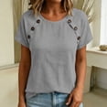 Ashirexll Womens Casual Tops Solid Color Short Sleeve Round Neck Button ...