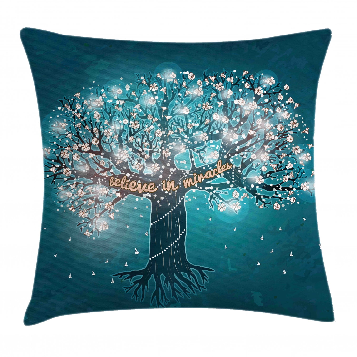 Firefly Throw Pillow Cushion Cover, Blooming Tree of Life with Believe ...