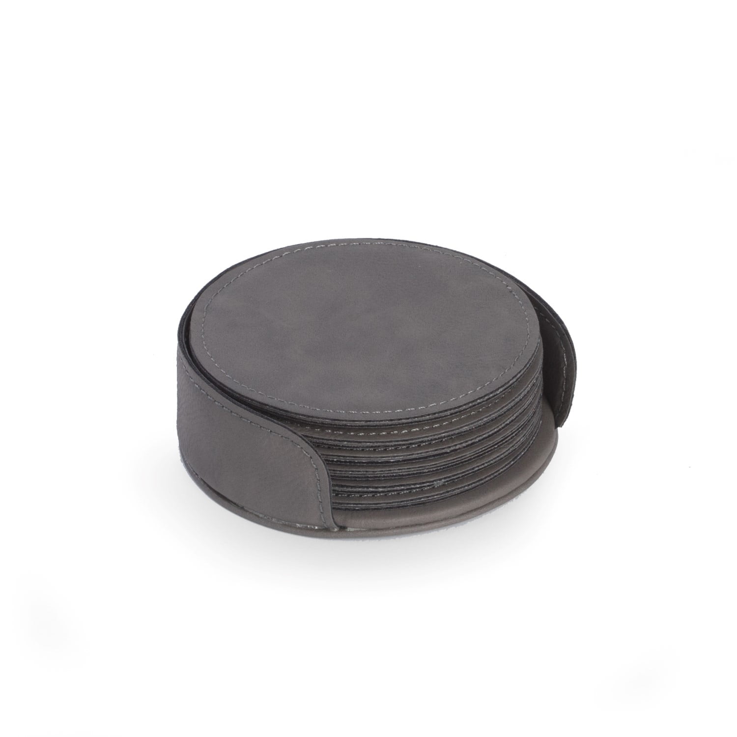 6 Coaster Set with Holder in Vintage Grey Leatherette - Walmart.com