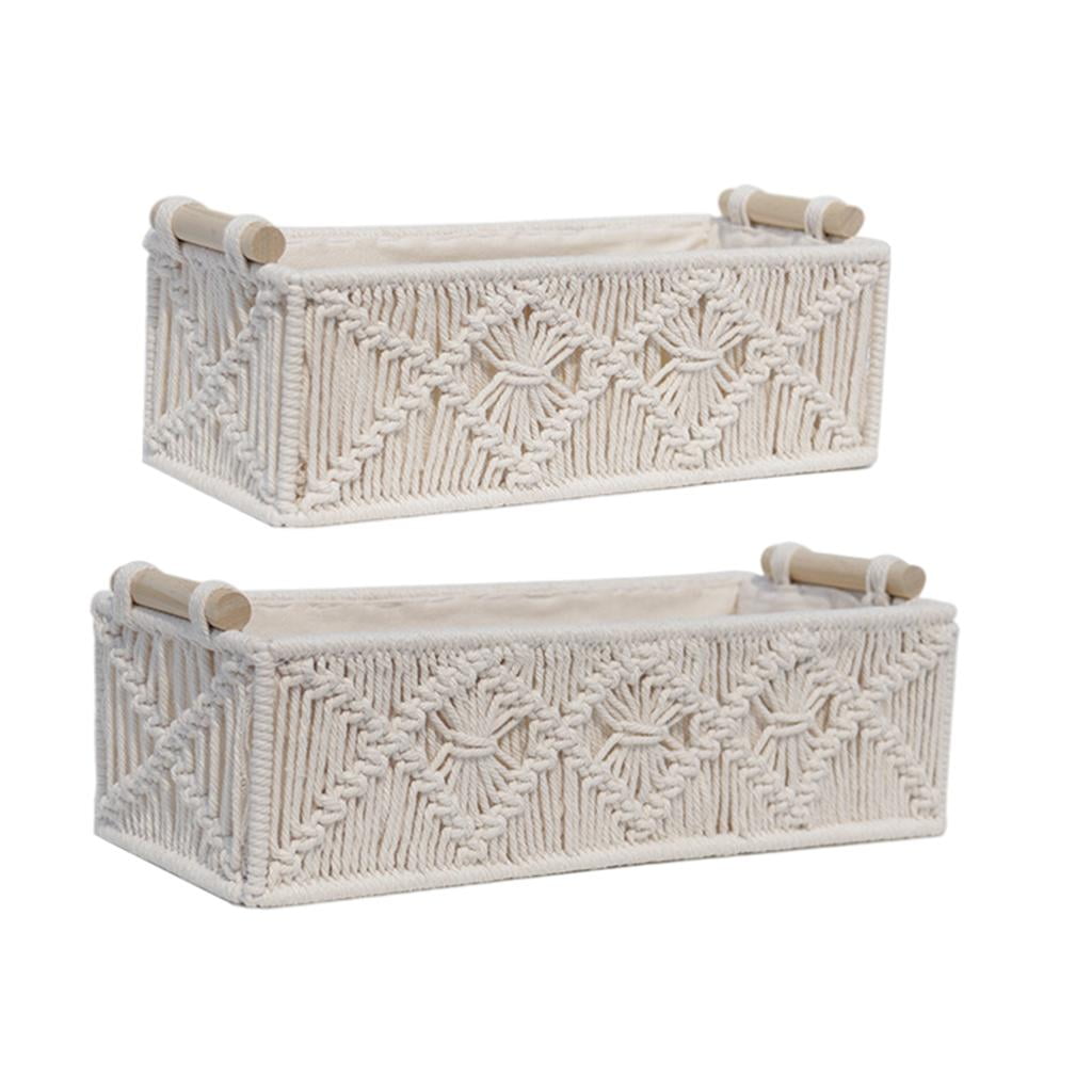 Macrame Storage Basket Stackable with Wooden Handles Storage Basket Set ...