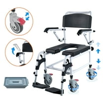Shower Commode Wheelchair with 2 Lockable Wheels, Footrests, Flip-up ...
