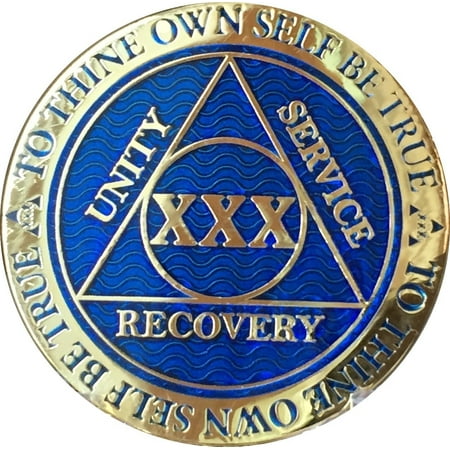RecoveryChip 30 Year Reflex Blue Gold Plated AA Medallion Alcoholics ...