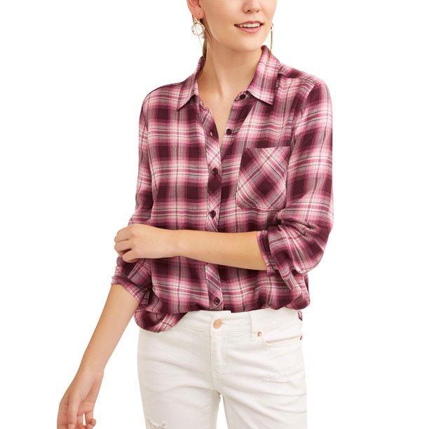 Women's Woven Plaid Shirt - Walmart.com