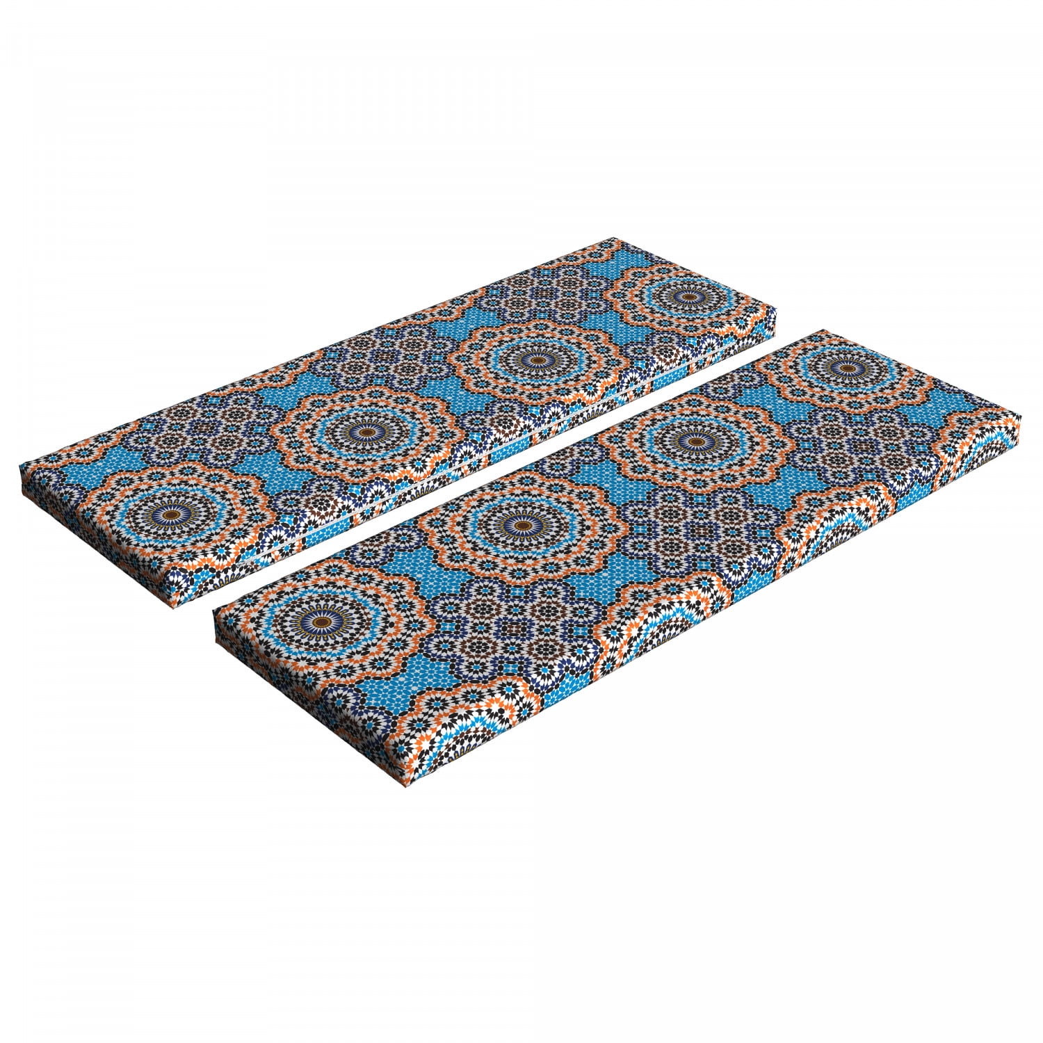 Vintage Bench Cushion Set of 2, Moroccan Ceramic Tile Inspired Floral ...