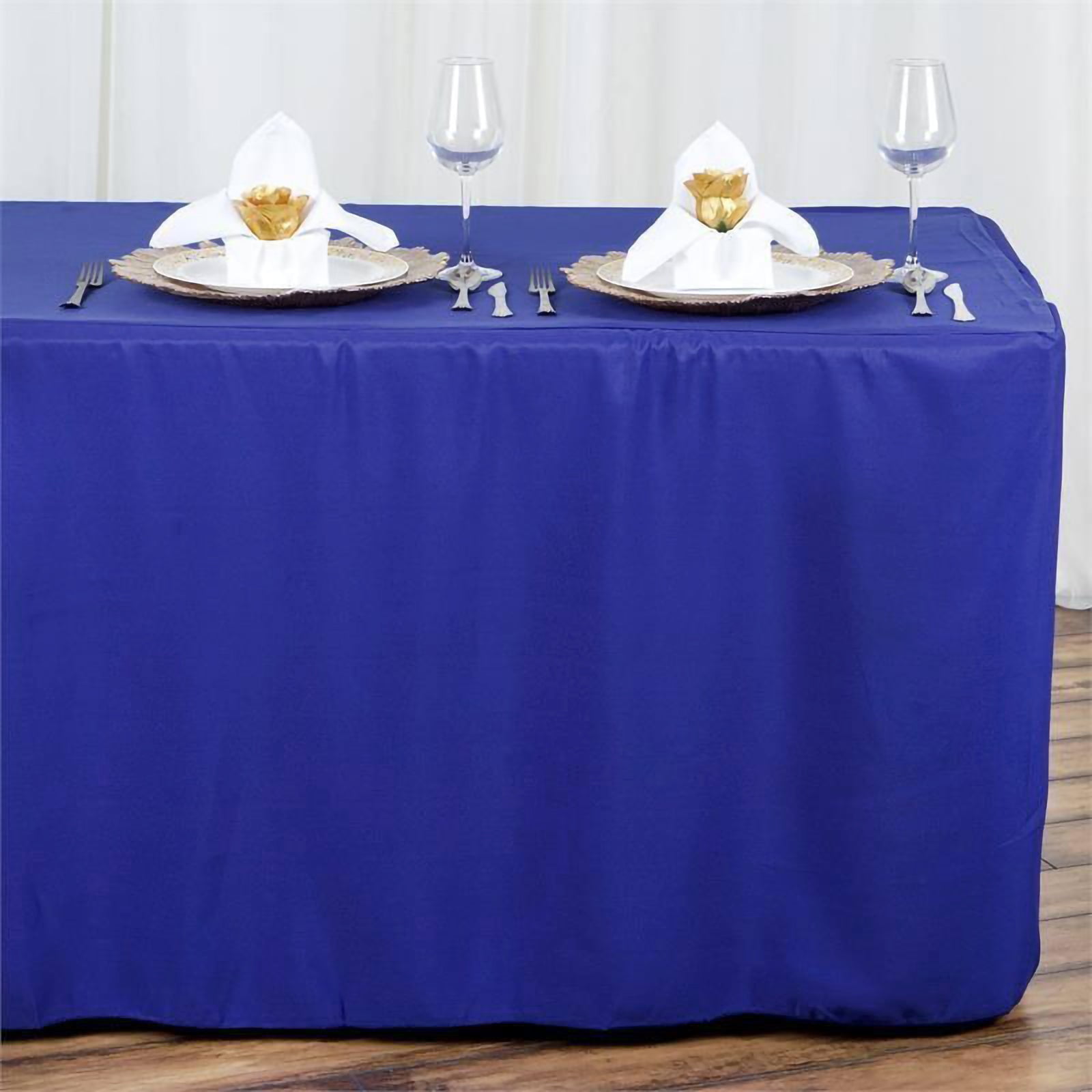 Efavormart 6FT Fitted Royal Blue Polyester Rectangular Table Cover for ...