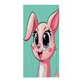 Cheerful Cartoon Rabbit Bath Towel - Vibrant Teal Background Expressive ...