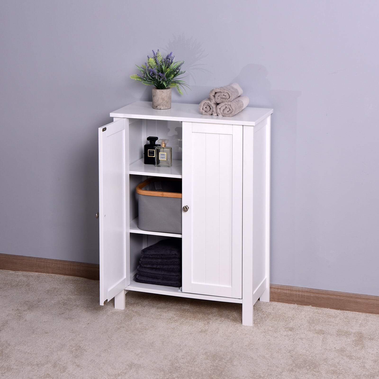CoSoTower Bathroom Floor Storage Cabinet with Double Door Adjustable ...