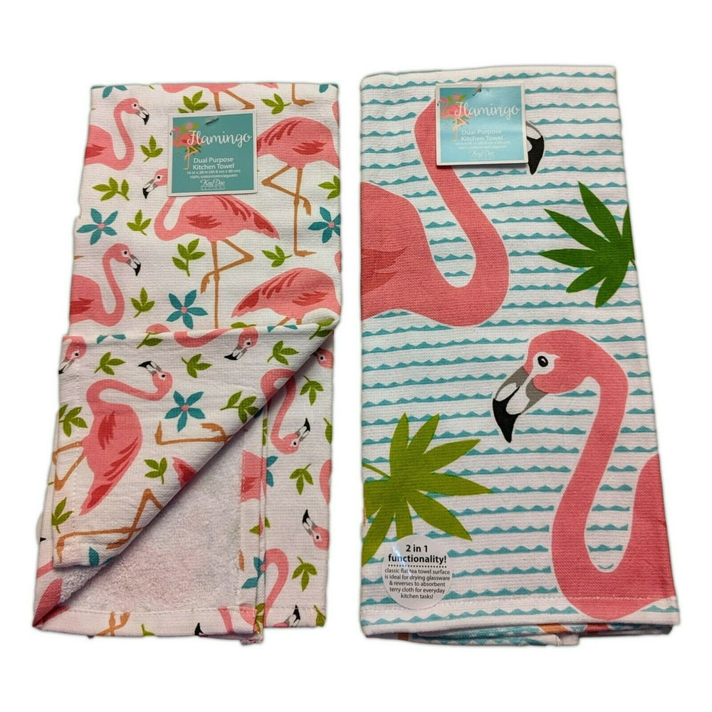Set of 2 FLAMINGO Tropical Terry Kitchen Towels by Kay Dee Designs ...