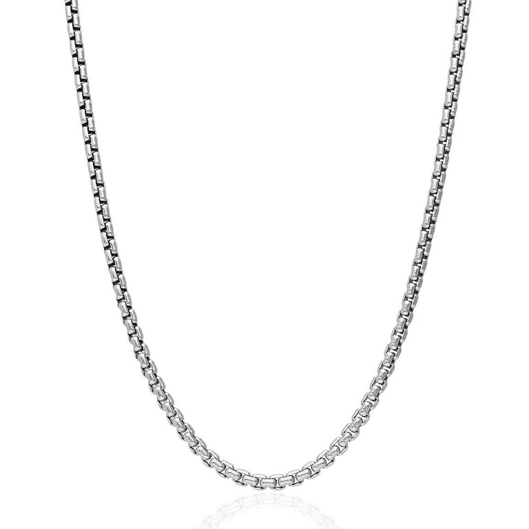 Genuine Solid Sterling Silver 2.5MM Round Box Link .925 Rhodium Heavy Duty Necklace Chains 16 30