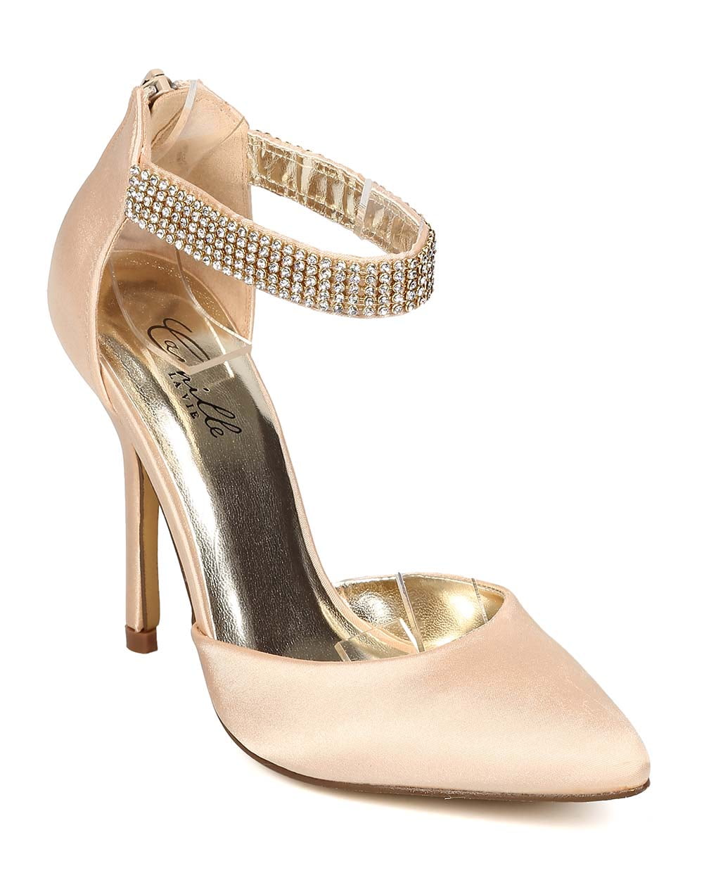 Camille EI09 Women Satin Pointy Toe d'Orsay Rhinestone Ankle Strap Pump ...