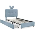 Aisword Twin Upholstered Bed Frame with 4 Storage Drawers & Rabbit Ear ...