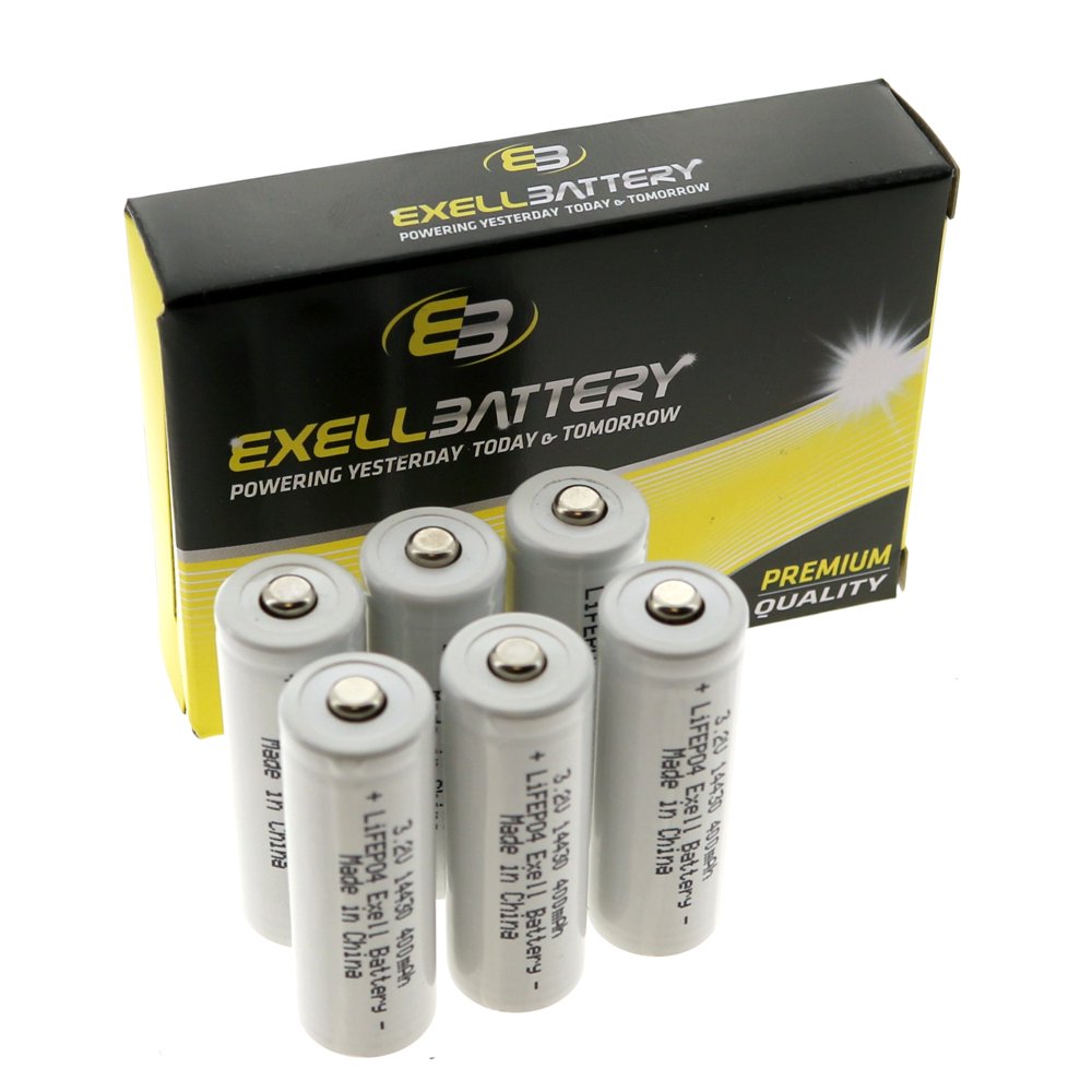 6-Pack 3.2V 400mAh Li-FePO4 14430 Size (14x43mm) 4/5AA Rechargeable ...