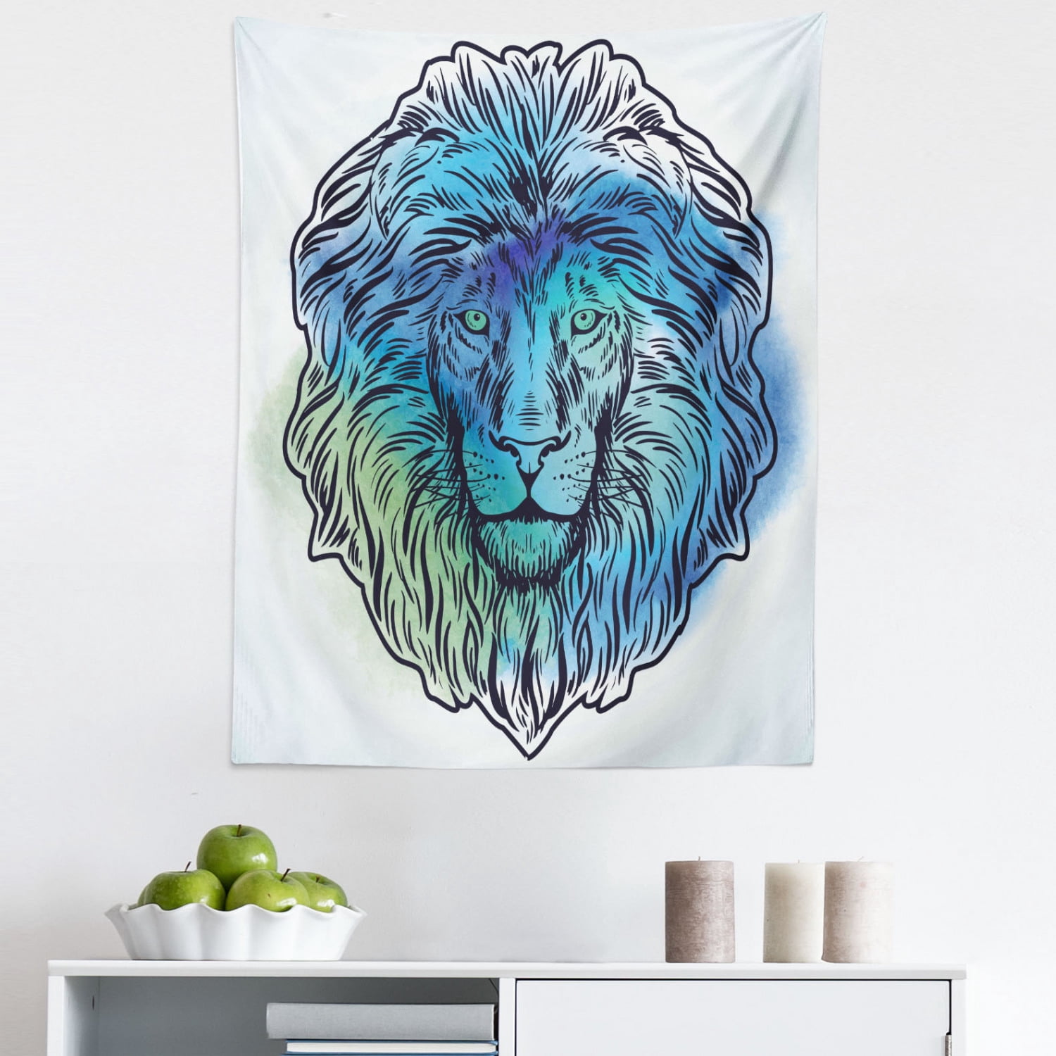 Lion Tapestry, Lion Portrait with Digital Effect King of Forest ...