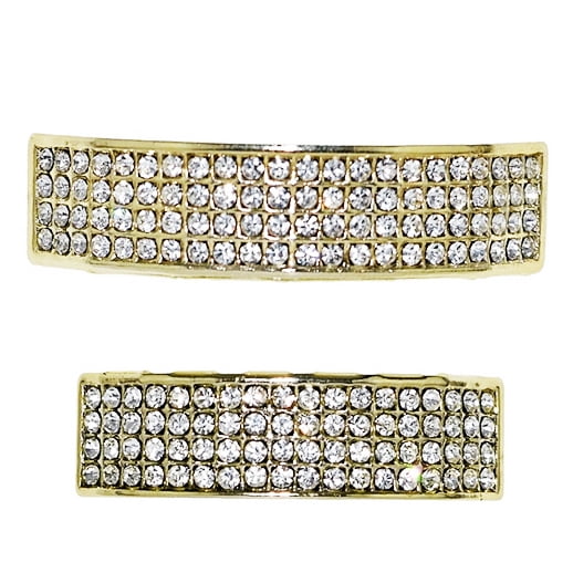 14K Gold Plated Grillz Set 4 Four Row Bling Top And Bottom Teeth Hip ...