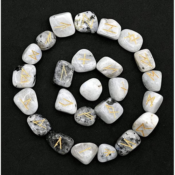 Rainbow Moonstone Crystal Runes Stone Set Elder Futhark - Walmart.com