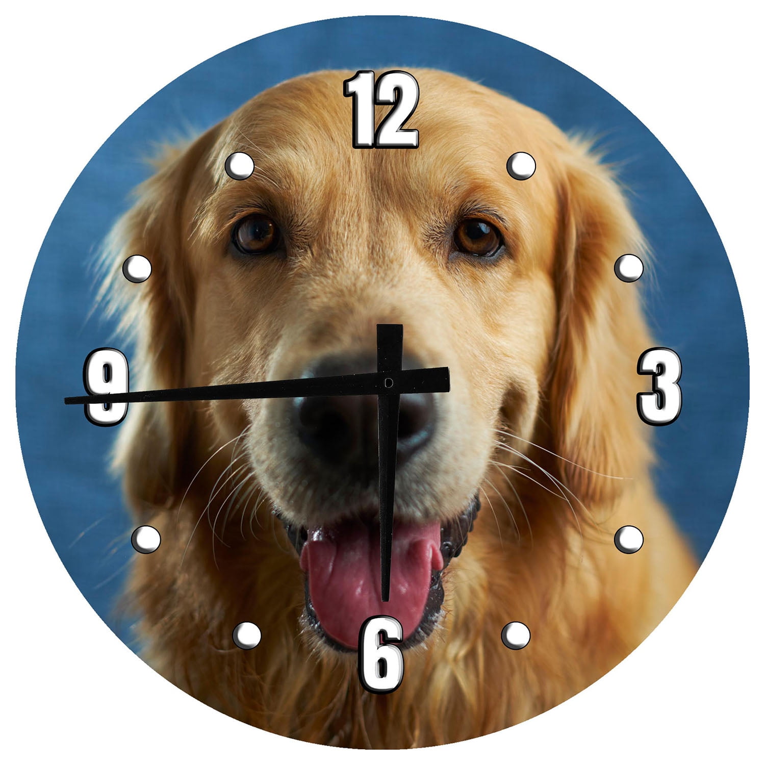 Wood Wall Clock 12 Inch Smiling Golden Retriever Round Small Battery ...