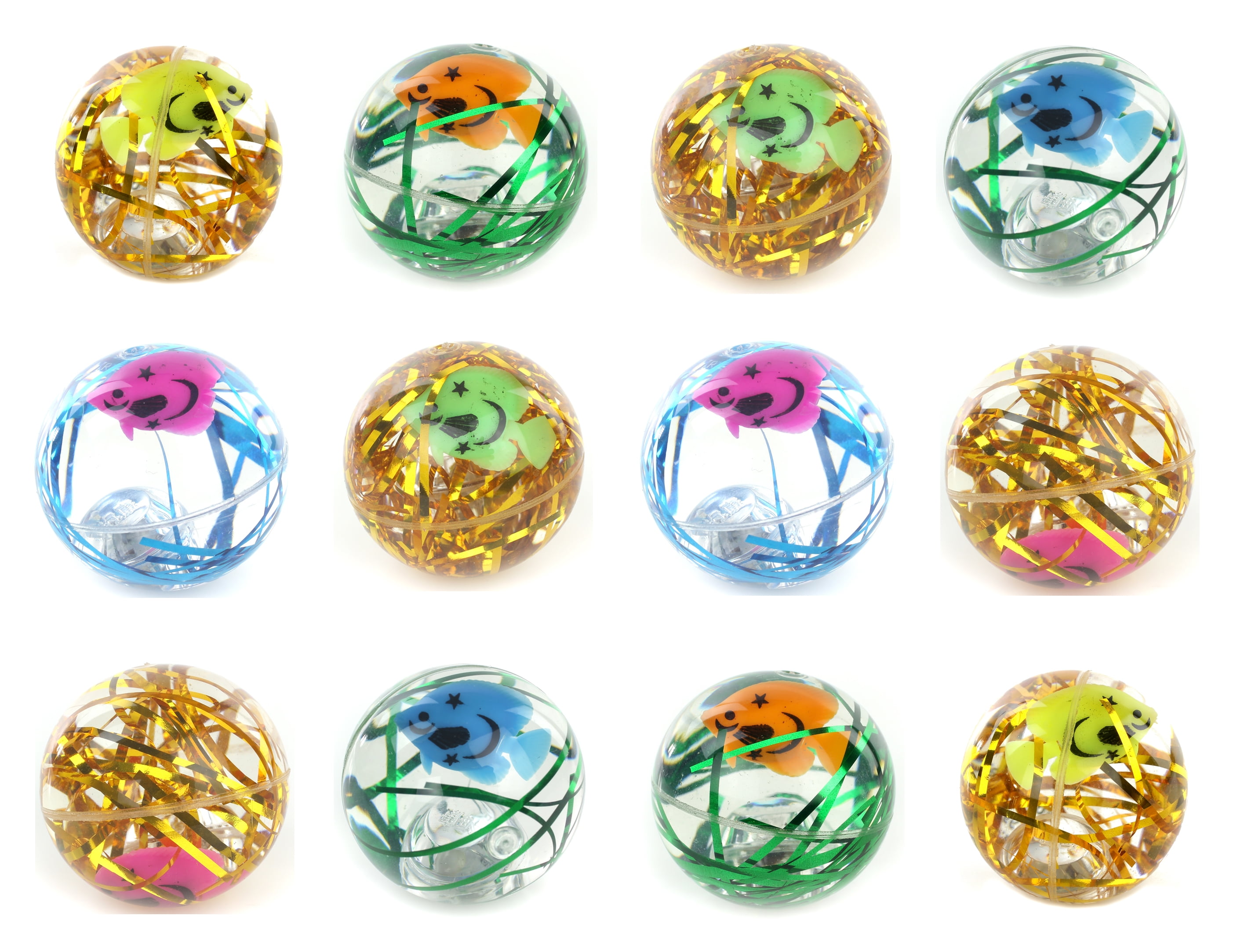 12 PCS High Bounce Crystal with Fish Inside Bouncy Ball for Kids ...