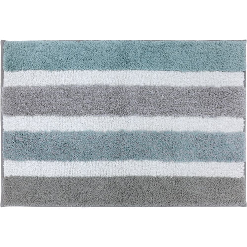 Better Homes & Gardens Polyester/cotton 20" x 30" Stripe Bath Rug, Blue ...