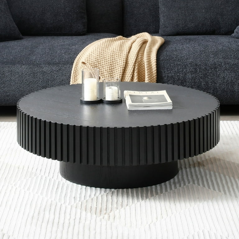 Kevinplus BLACK MDF Coffee Table 39.37inch Modern Handcraft Drum Coffee Table Round Wood Coffee Table for Living Room Apartment Walmart