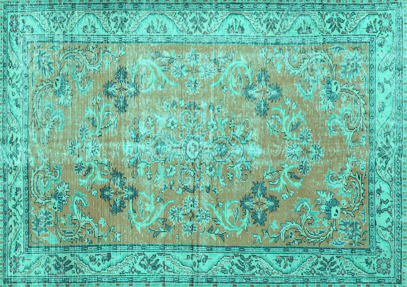 Ahgly Company Indoor Rectangle Persian Turquoise Blue Traditional Area ...