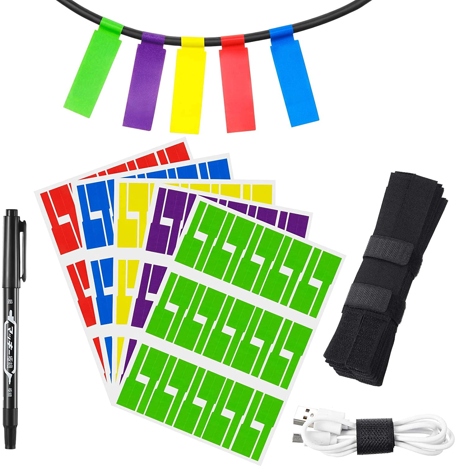 150 Cable Labels with Mark Pen, 5 Sheet Self Adhesive Cord Labels Tags ...