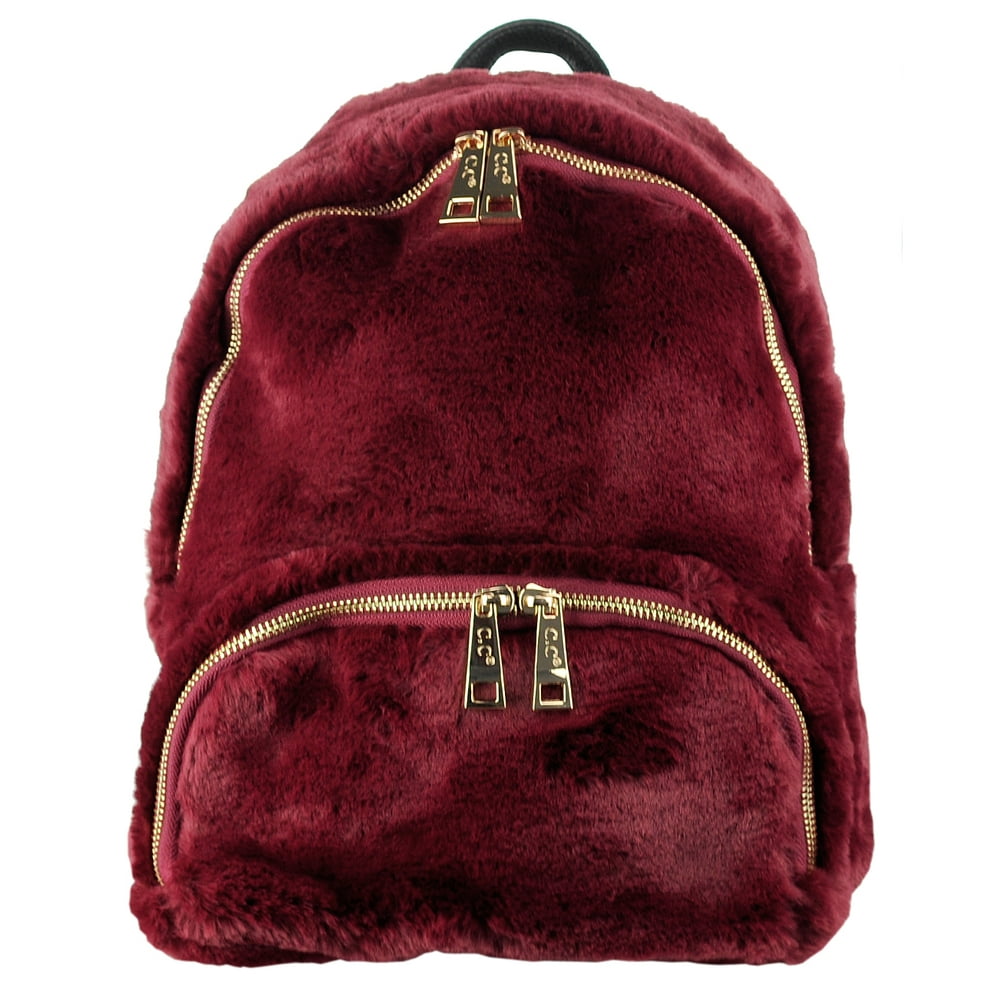 NYFASHION101 - C.C Women's Faux Fur Fuzzy Backpack Schoolbag Shoulder ...