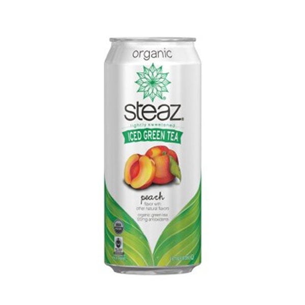 Steaz Organic Lightly Sweetened Peach Iced Green Tea 16 oz Cans - Pack ...