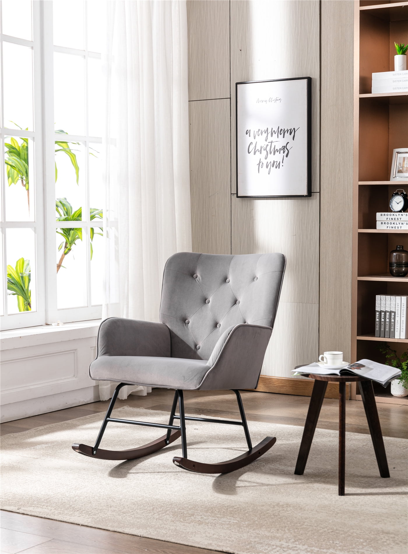 Rocking Chair, Modern Velvet Tufted Upholstered Accent Rocking Chair ...