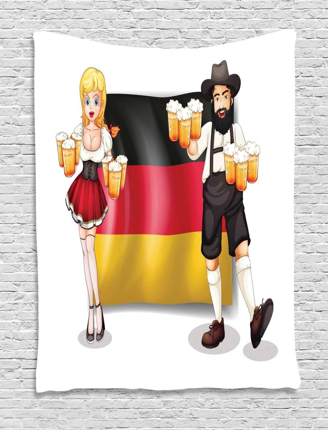 German Tapestry, German Flag with Man and Woman in Traditional Clothes ...