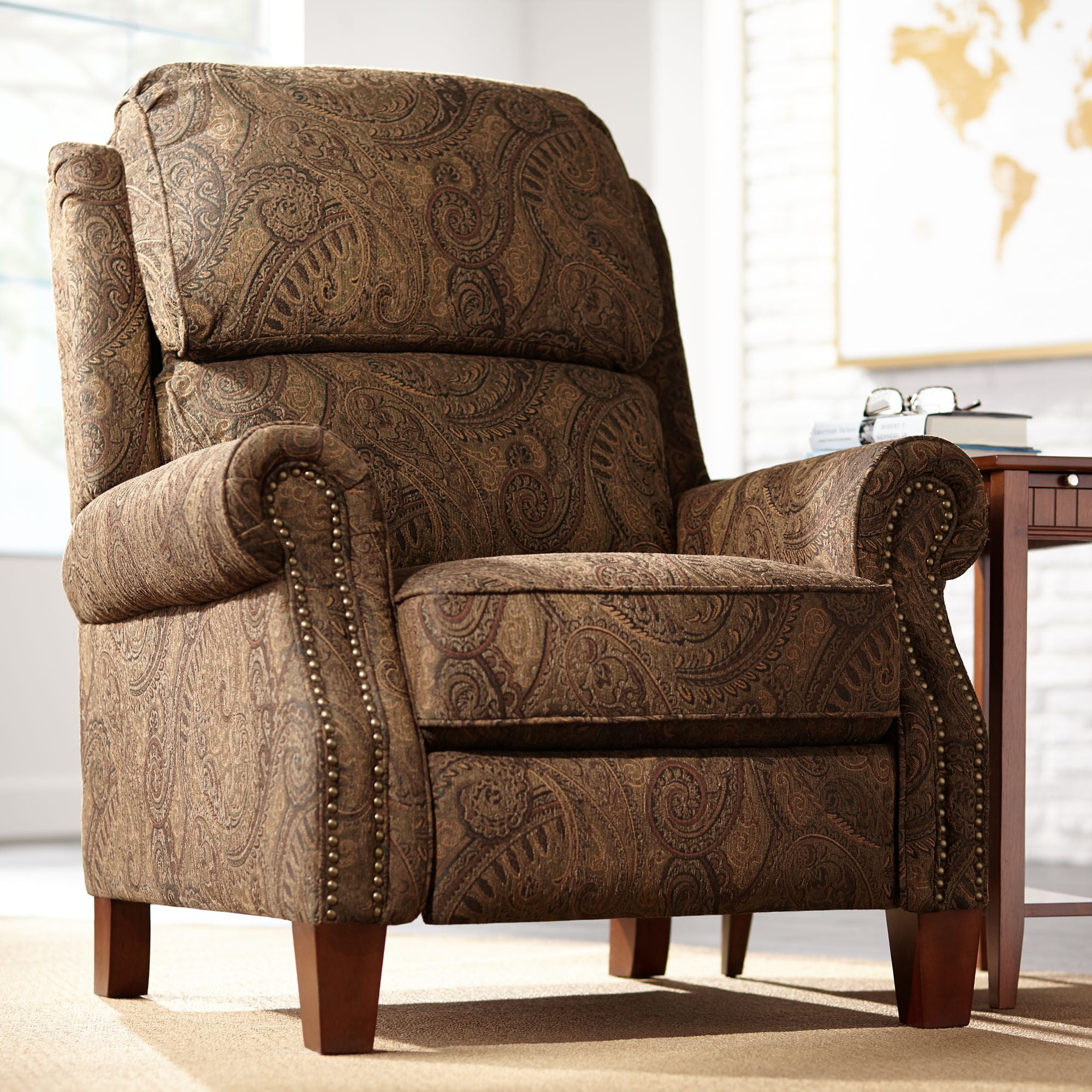 Kensington Hill Beaumont Warm Brown Paisley Patterned Fabric Recliner ...