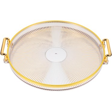 Hand-Woven Rattan Round Serving Tray with Handles, Small Outdoor ...