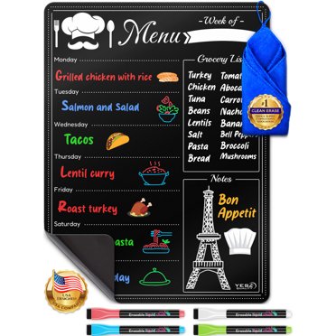 CHALKY CROWN Magnetic Whiteboard Dry Erase Menu Board for Fridge with 4 ...