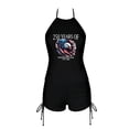 Black Halter Tankini Set With Eagle Freedom Graphic, Ruched Side ...