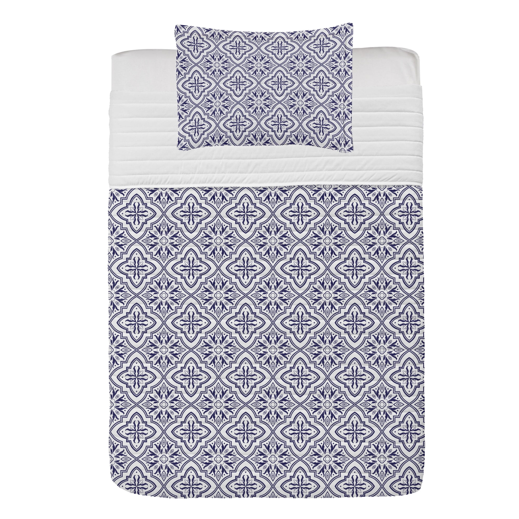 Delft Microfiber Bedspread Set, Monochrome Repetition of Victorian ...