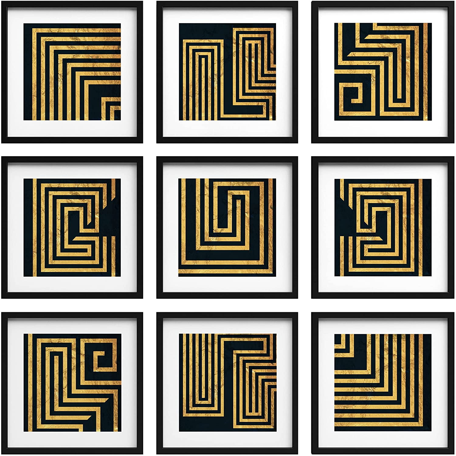 PixonSign Framed Wall Art Collage Print Gallery Set Gold Geometric ...