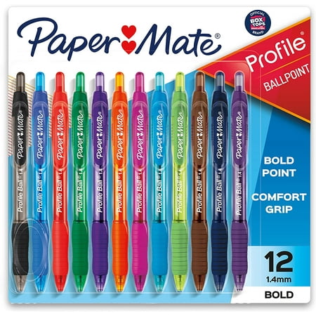 Paper Mate Profile Retractable Bold Point Ballpoint Pens, 12 Colored ...