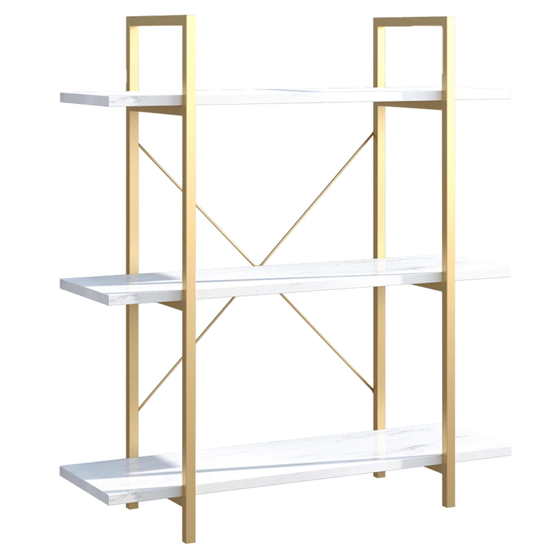 IOTXY 3-Tier Floorstanding Open Shelf Bookcase Bookshelf with Gold ...