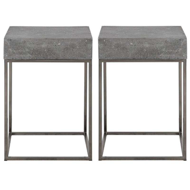 Home Square 14" Square Accent End Table in Gray Finish - Set of 2 ...