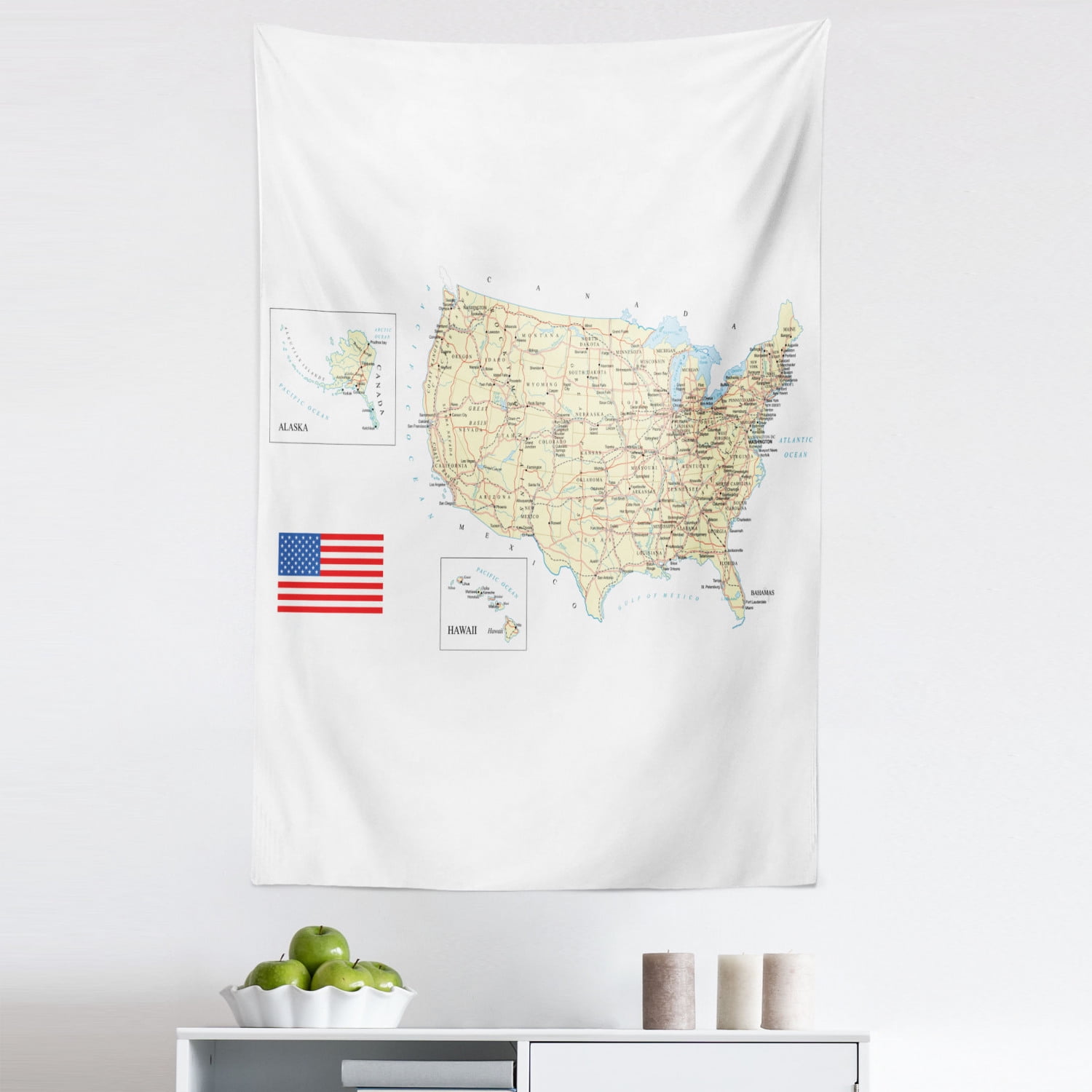 Map Tapestry, USA Detailed Map Topographic Contours Country Names Roads ...