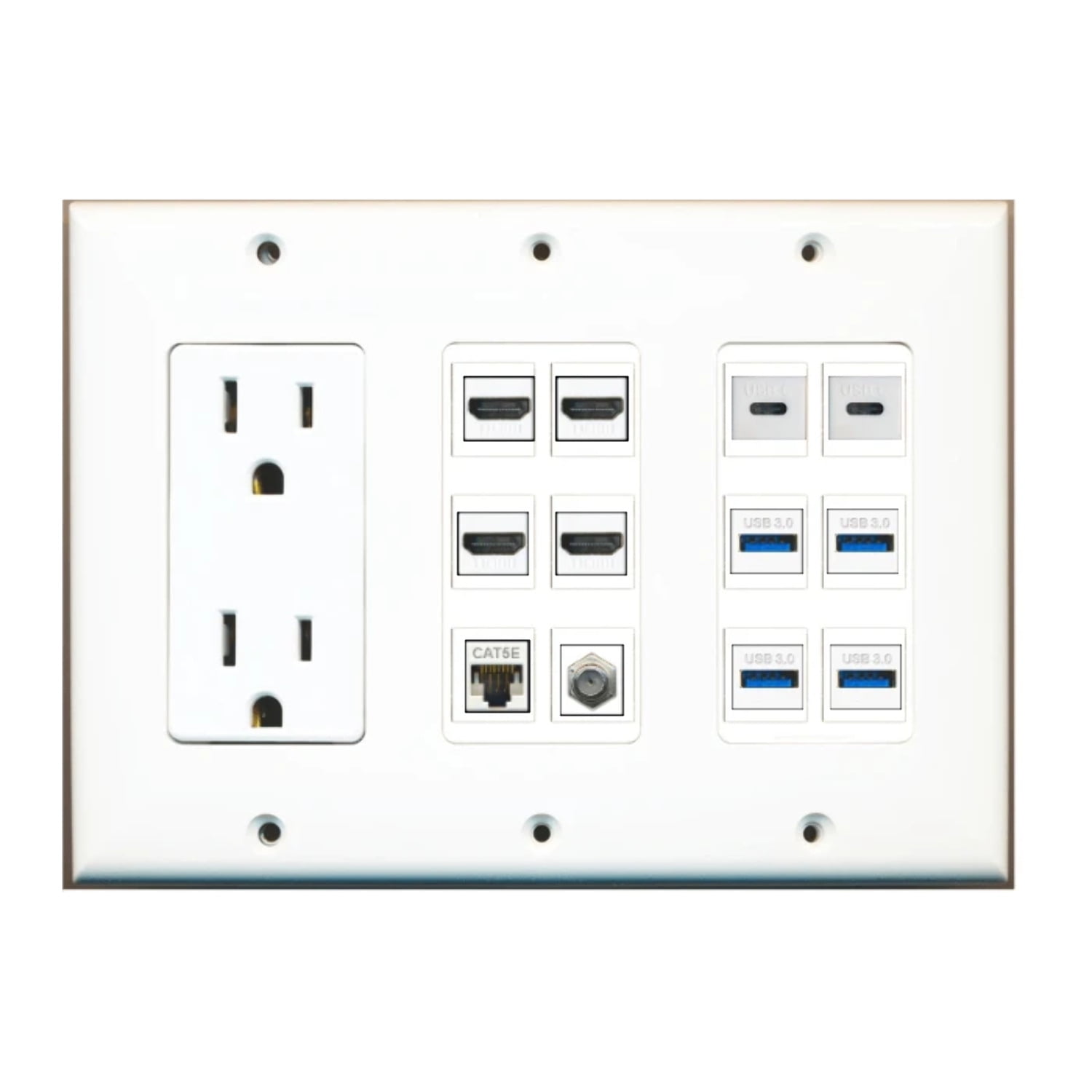 Ultra Spec Cables Custom Wall Plate 15 Amp Power Outlet White with up ...