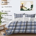 Abstract Stripes Comforter Set Twin Size, Blue Black Grey Plaid Soft ...