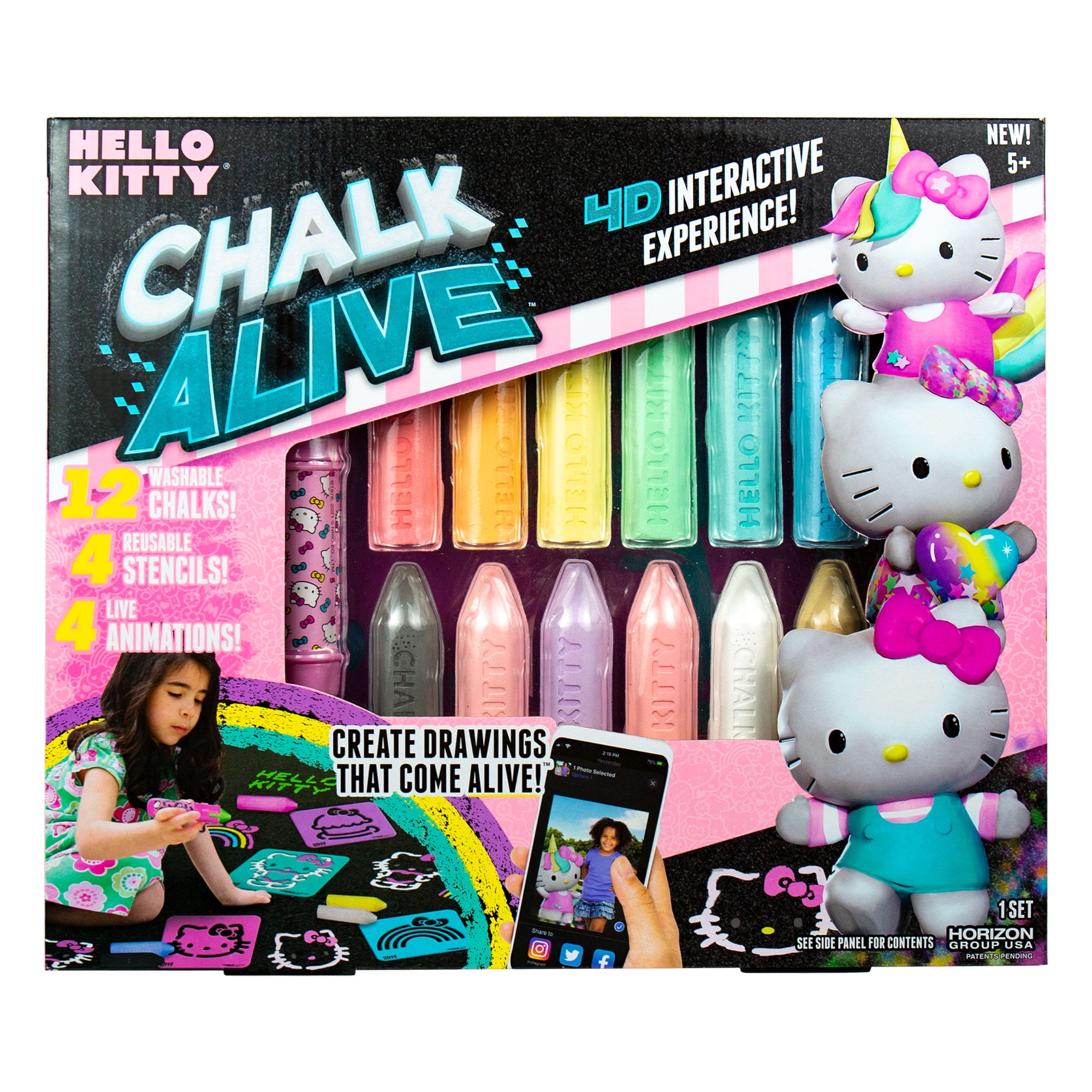 Hello Kitty Chalk Alive 4D Interactive Art, 4 Stencils, 12 Washable ...