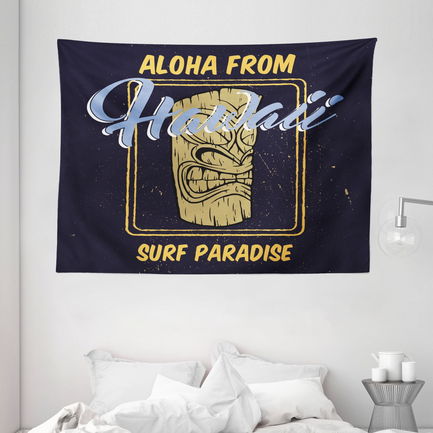 Tiki Bar Decor Tapestry, Aloha From Hawaii Surf Paradise Retro Style ...